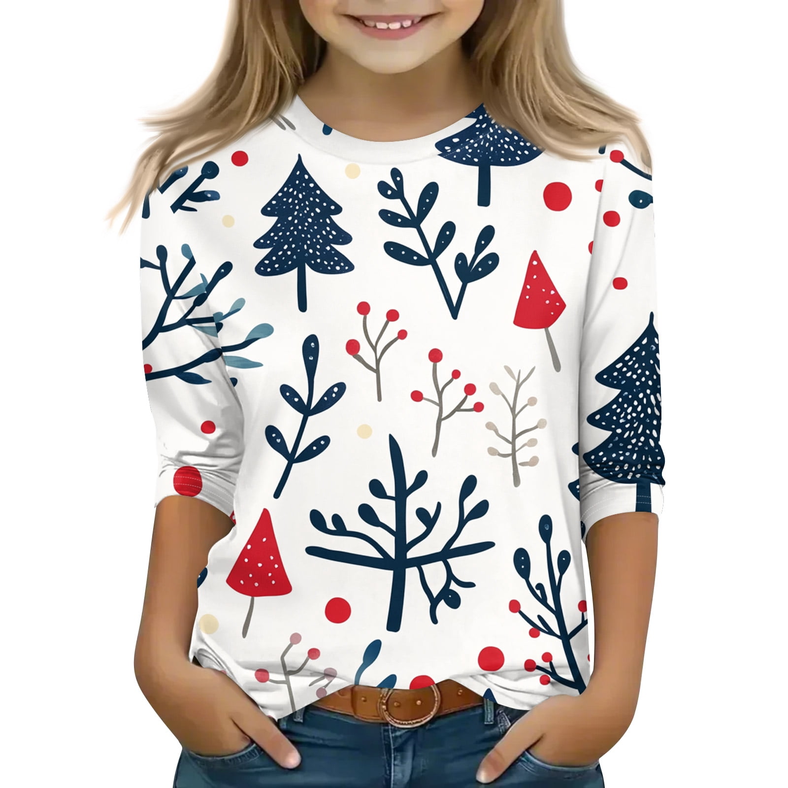 Vamuko Christmas T-Shirts for Girls 3/4 Length Sleeve Snowflake Plus ...