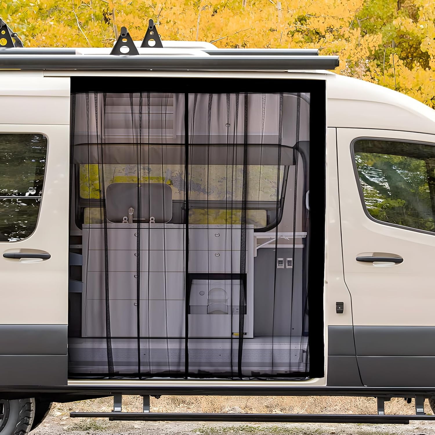 Van Bug Screen Magnetic Side Sliding Door Van Mesh Screen Curtain Easy ...
