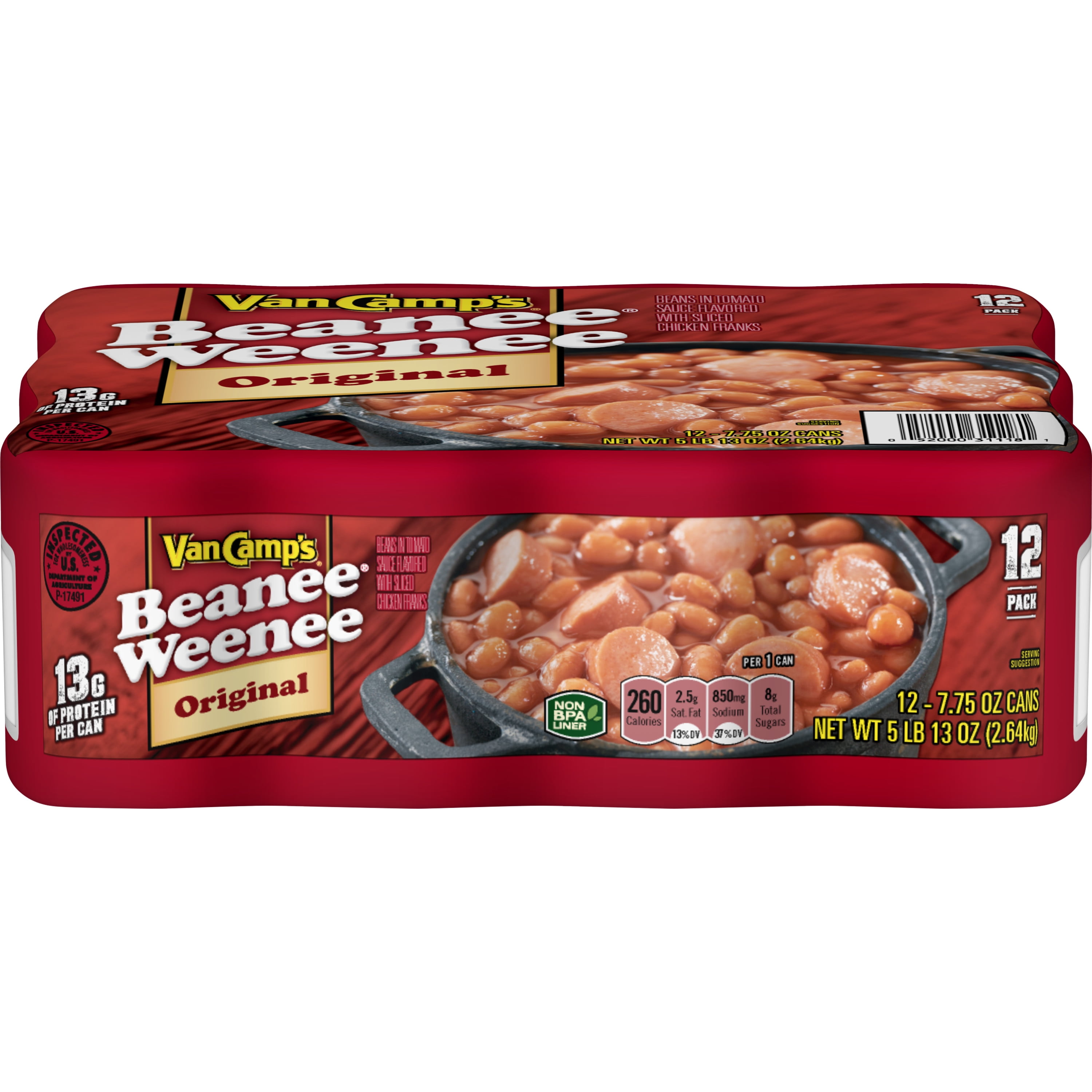 Van Camp's Beanee Weenee Canned Food 7.75 OZ Pack of 12 with Beans and ...