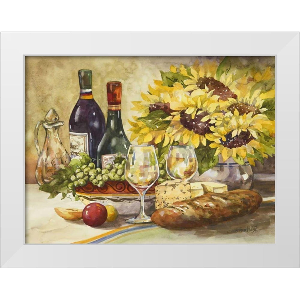Van Dijk, Jerianne 14x12 White Modern Wood Framed Museum Art Print Titled - Wine and Sunflowers ...