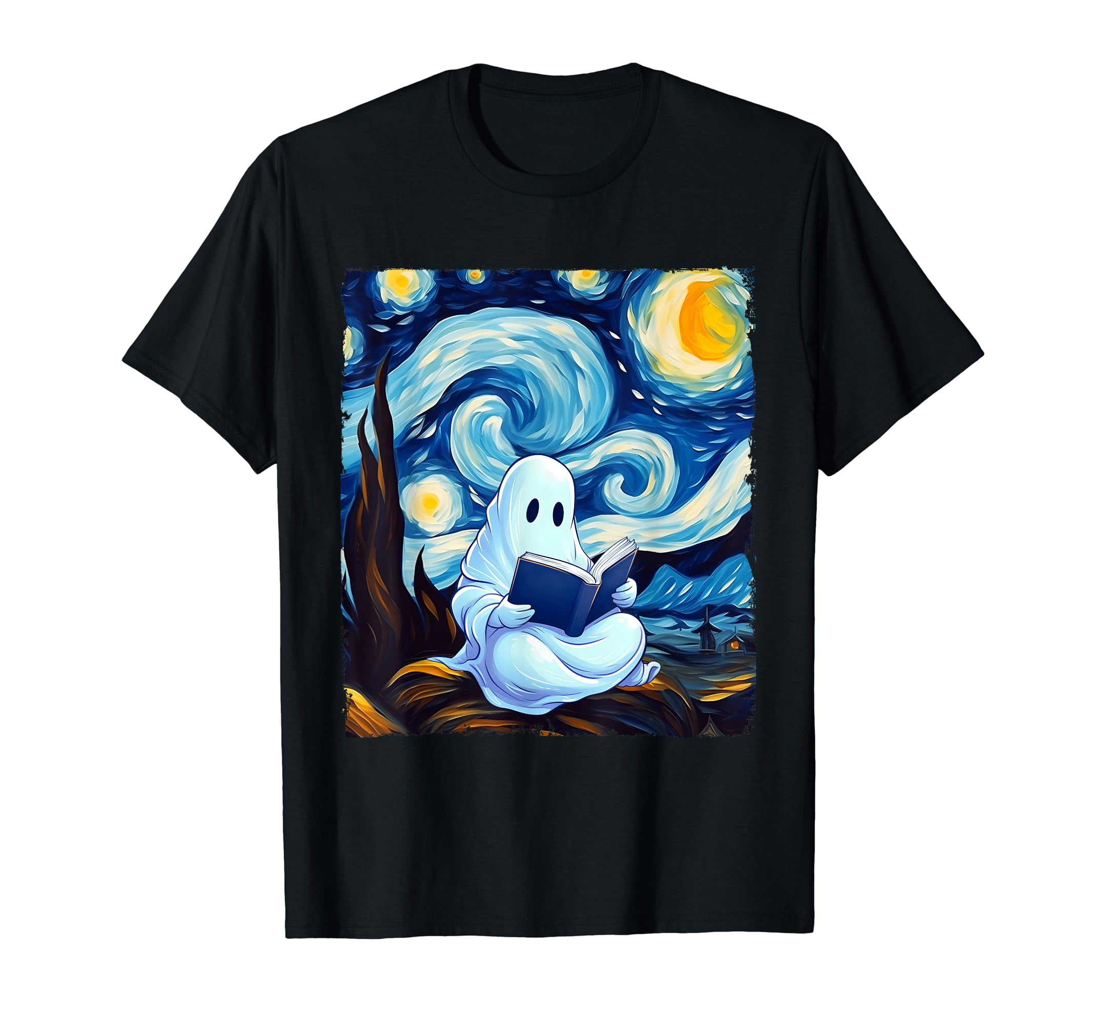 Van Ghost Art Halloween Van Gogh Starry Night Cute Ghost T-Shirt ...