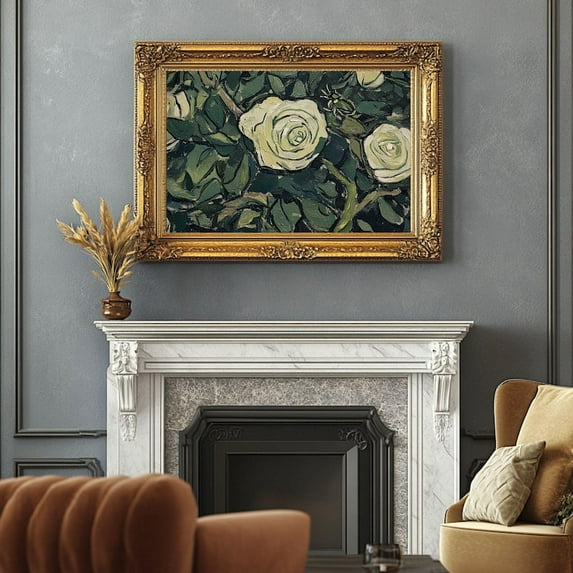 Van Gogh Abstract Frame Tv Art, Moody Dark Green Roses Oil Painting ...