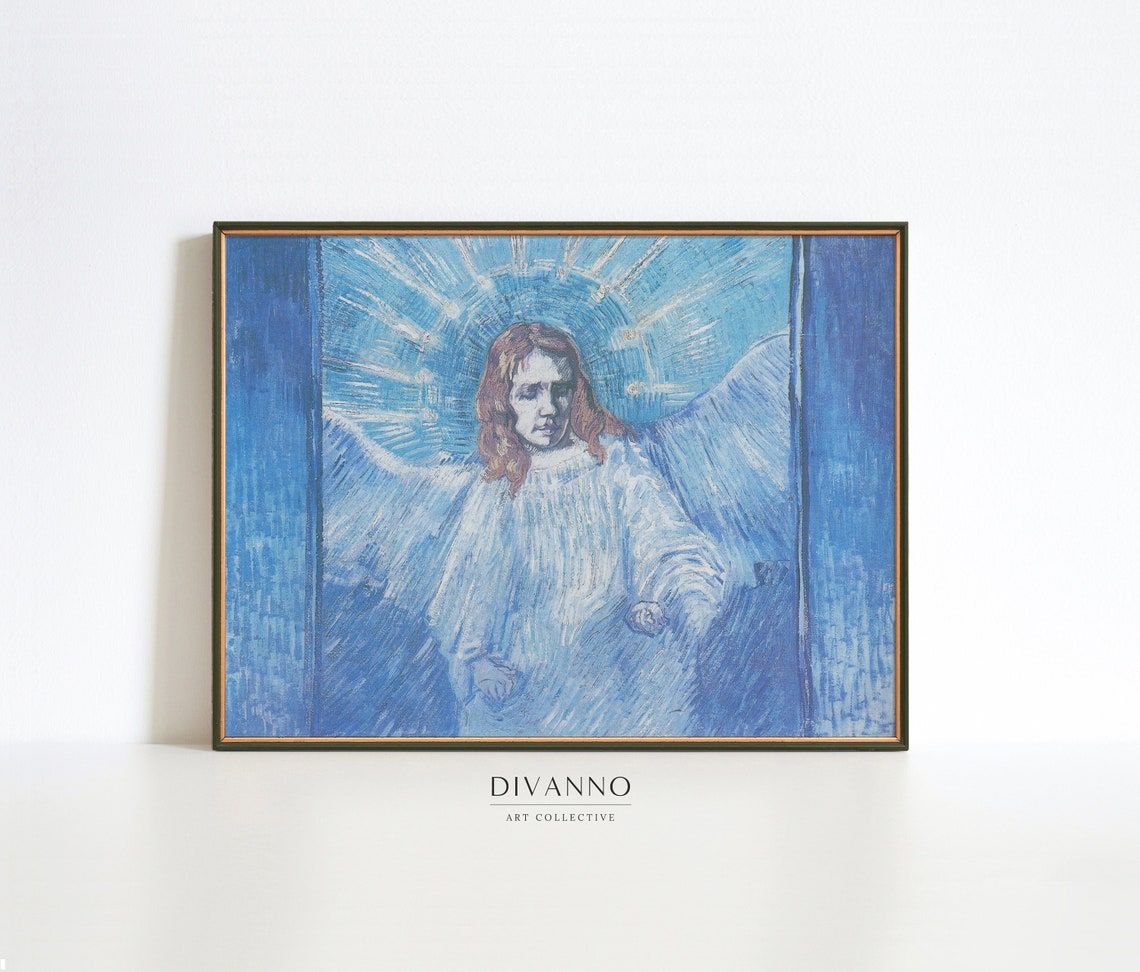 Van Gogh Angel Print, Angel Wings, Divine Figure Oil, Blue Ethereal ...