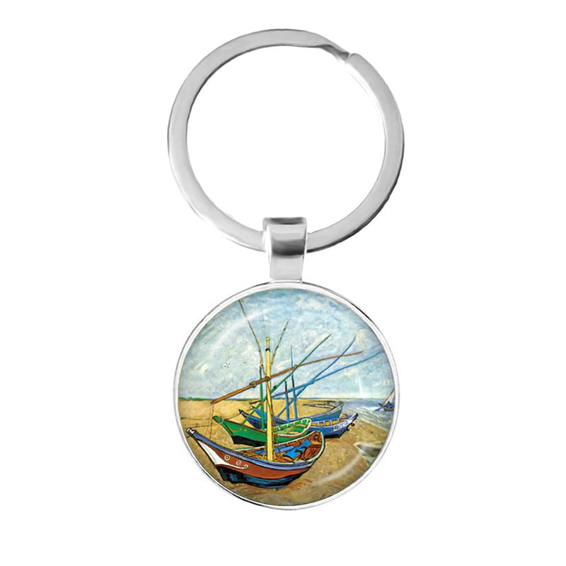 Van Gogh Art Starry Night Sunflower Keychain 25mm Glass Cabochon Dome ...