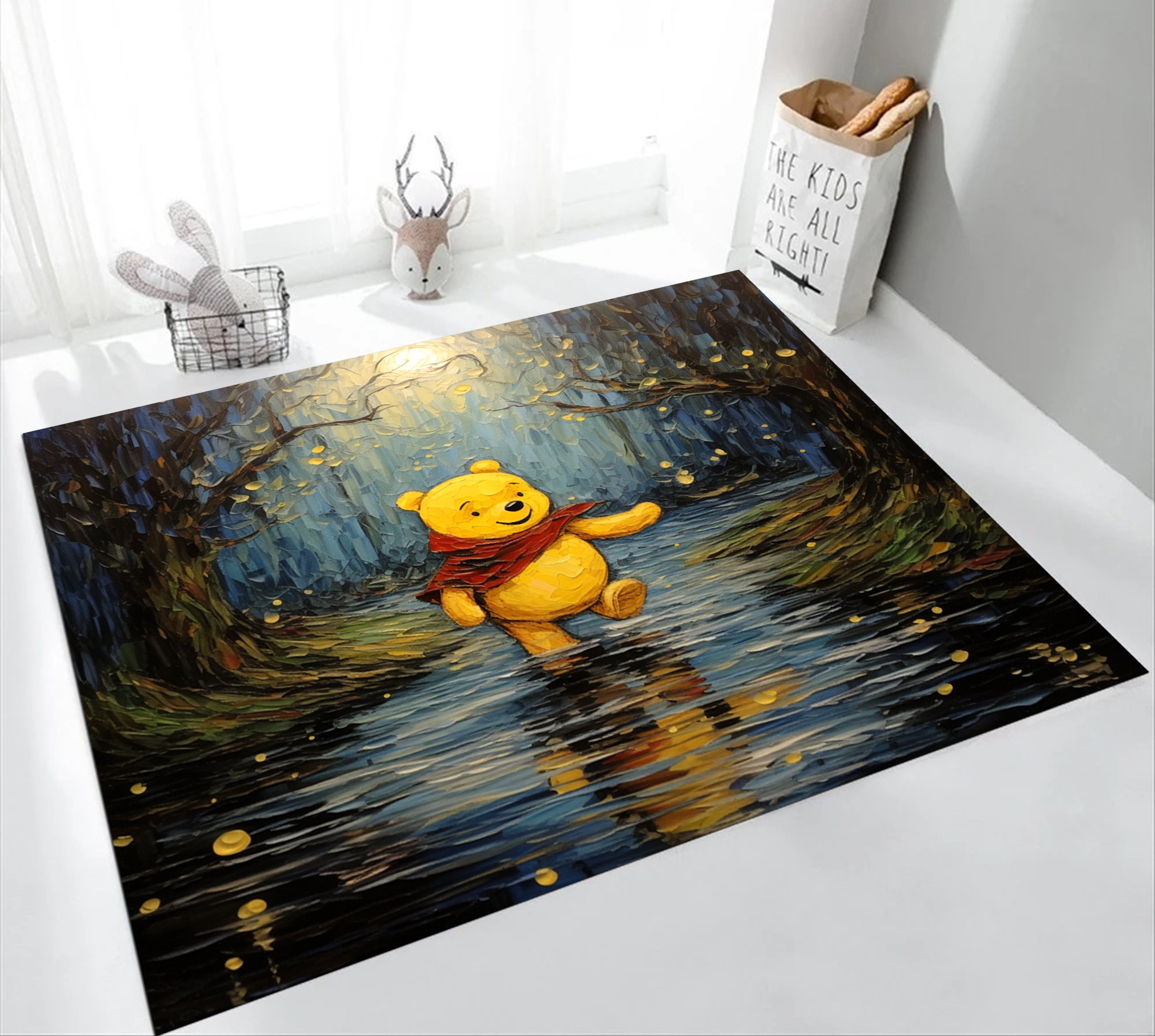 Van Gogh Art Style Pooh Bear Rug 1.5x2.5 ft = 50x75 cm Washable Rug ...