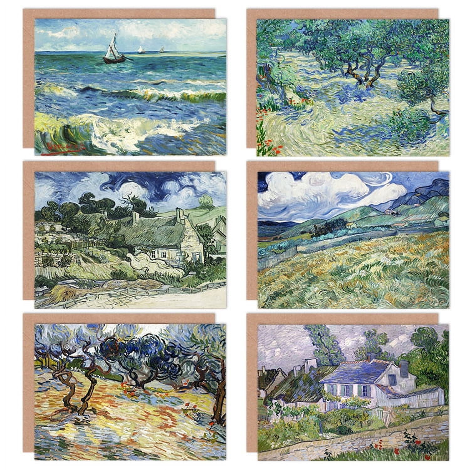 Van Gogh Auvers Landscape Orchard Cottages Blank Greeting Cards Set of ...
