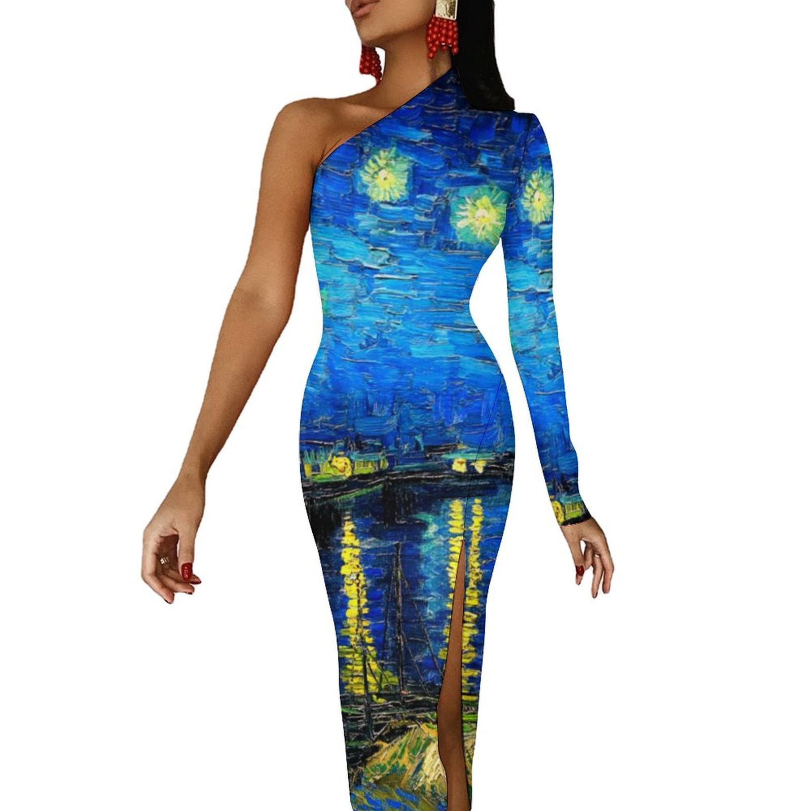 Van Gogh Bodycon Dress Spring Collection of Paintings Trendy High Slit ...