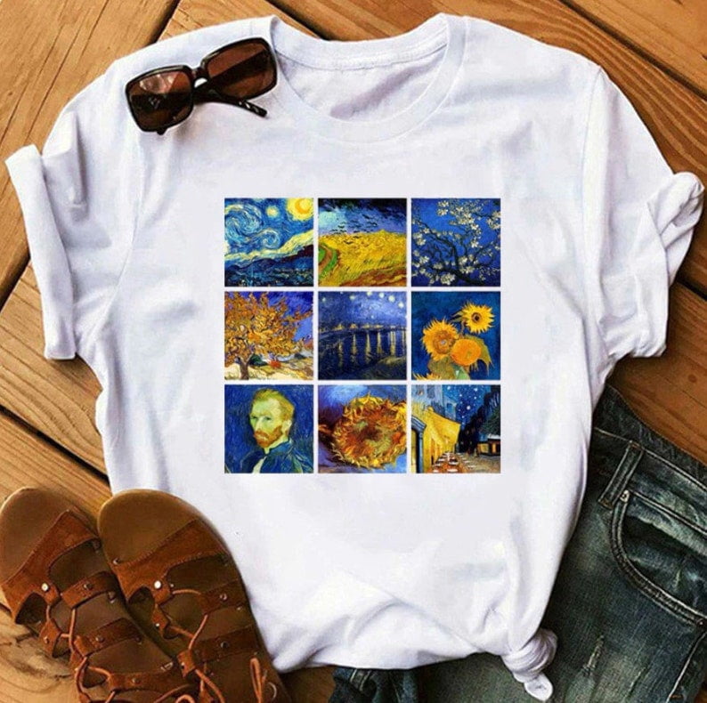 Van Gogh Collage T shirt / Starry Night / Self portrait / Sunflowers ...