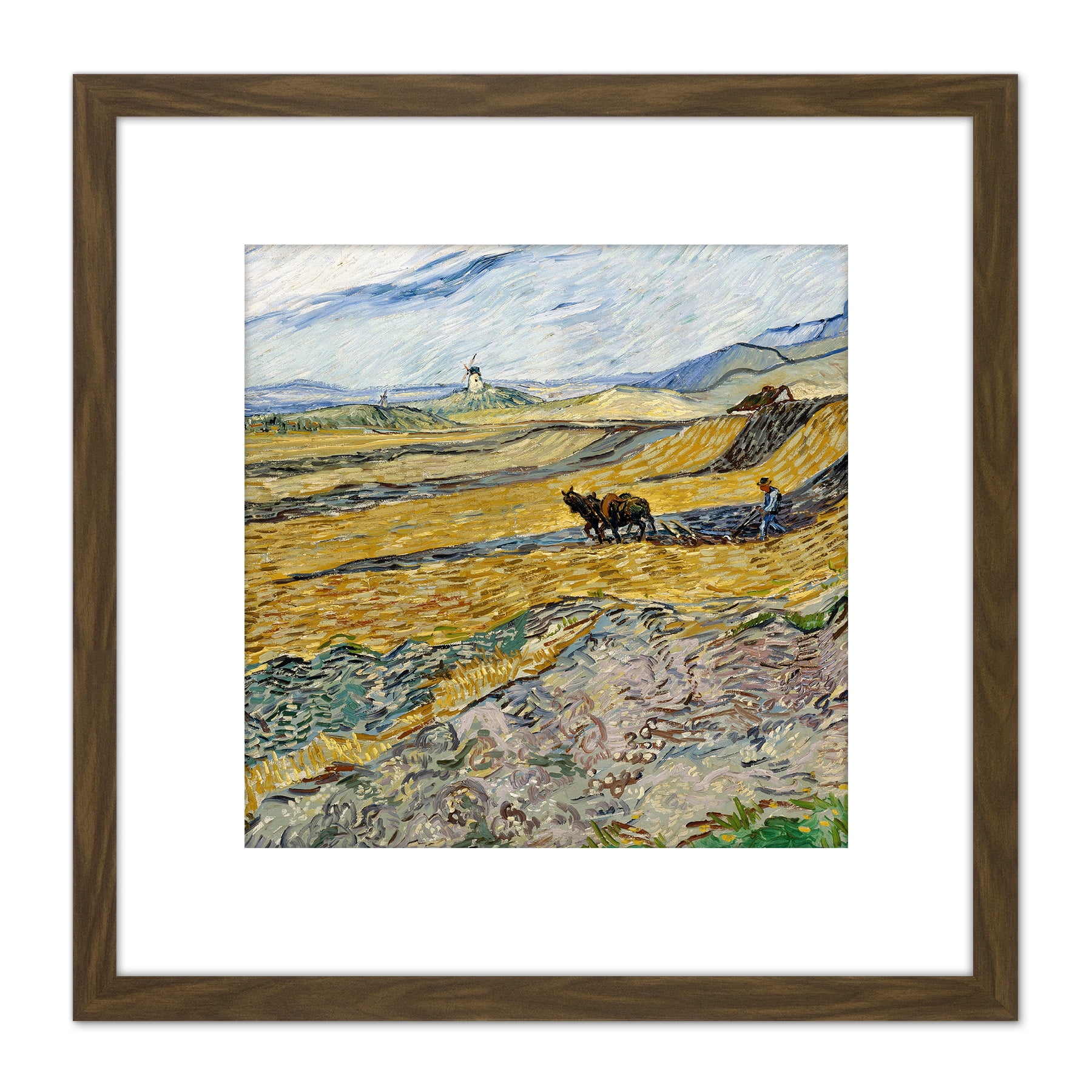 Van Gogh Enclosed Field Ploughman Painting 8X8 Inch Square Wooden ...