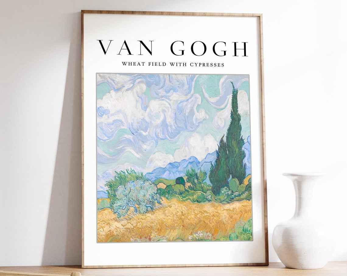 Van Gogh Exhibition Poster, Wheat Field With Cypresses, Van Gogh Floral ...