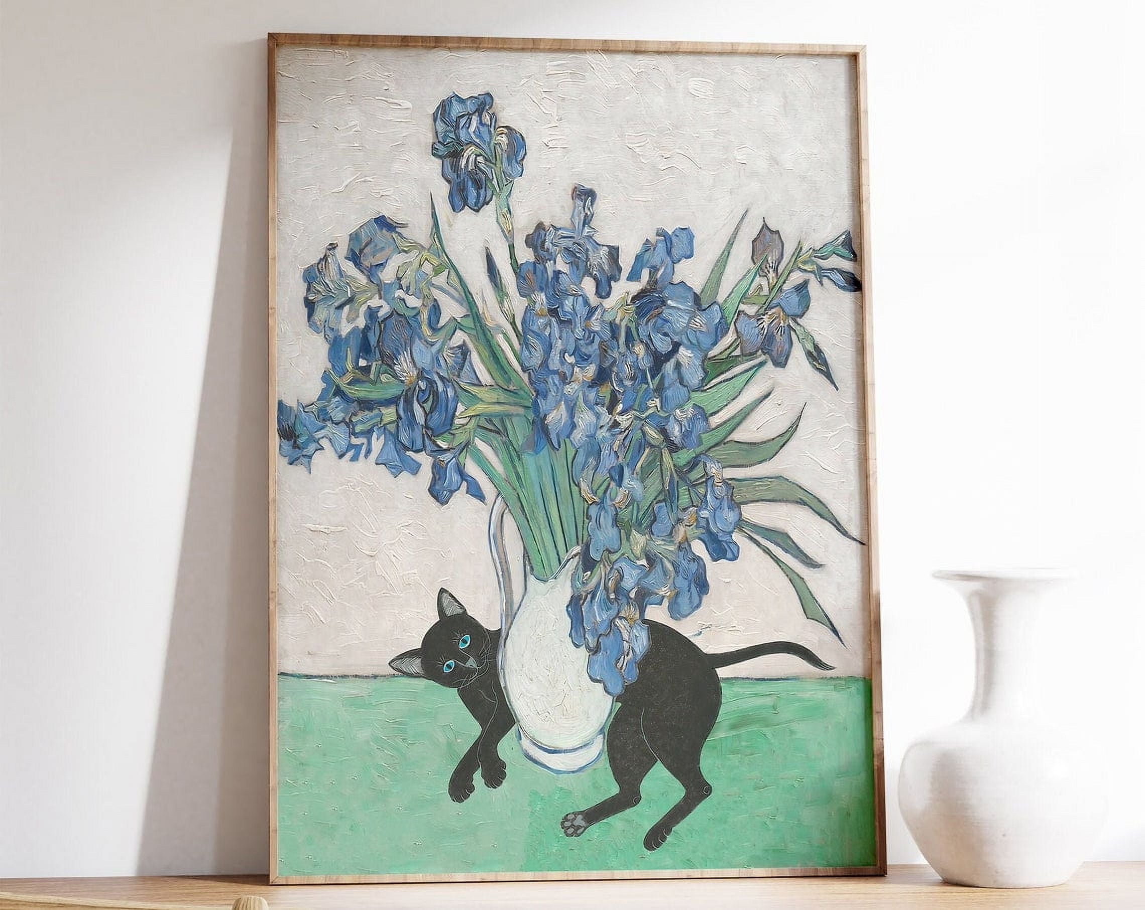 Van Gogh Floral Cat Print, Van Gogh Cat Poster, Irises By Van Gogh, Cat ...