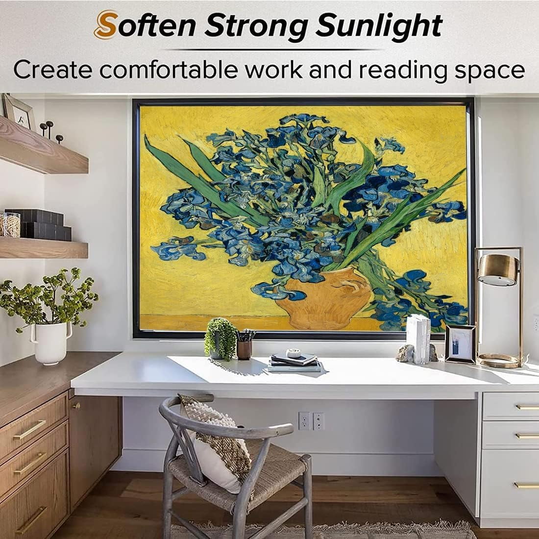 Van Gogh Iris No Glue Static Cling Window Films, Frosted Glass Film For ...
