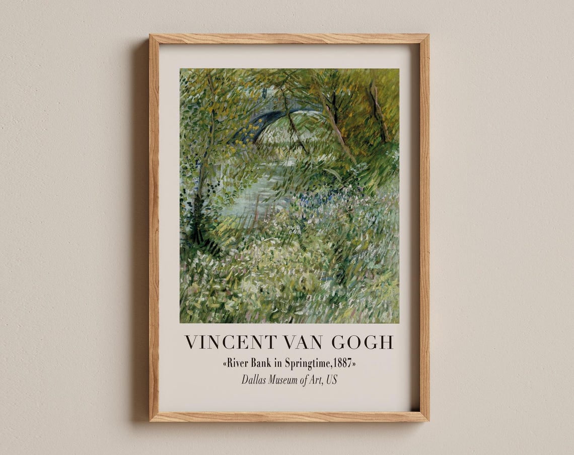 Van Gogh River Bank In Springtime Print, Lush Greenery Painting, Nature ...