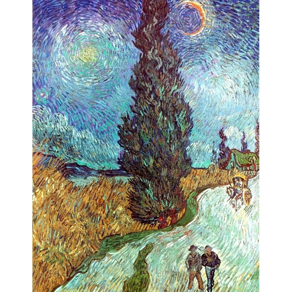 Van Gogh Road 1890. Nroad With Cypress And Star. Canvas By Vincent Van ...