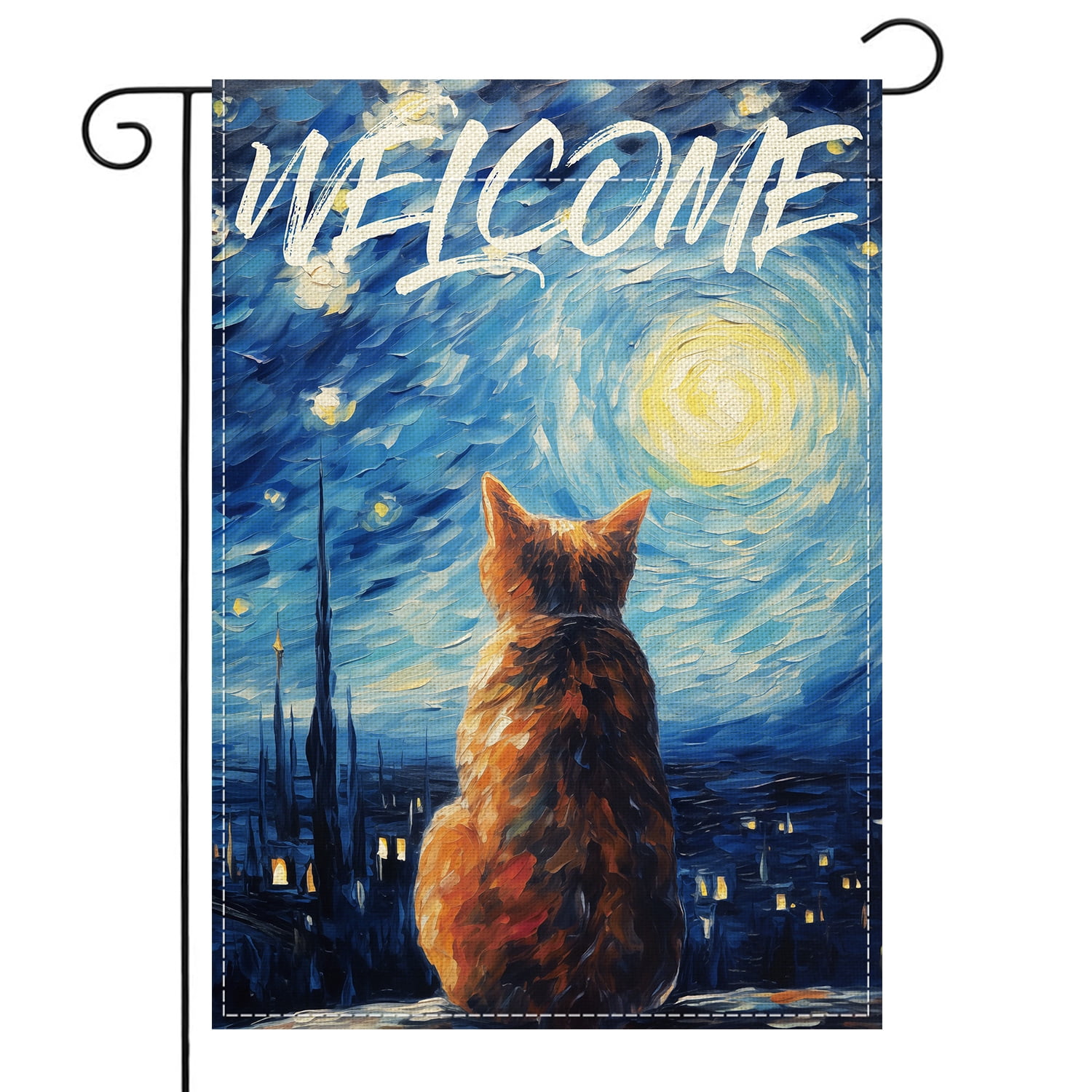Van Gogh Starry Cat Welcome Garden Flag 12 x 18 inch Double Sided Oil ...