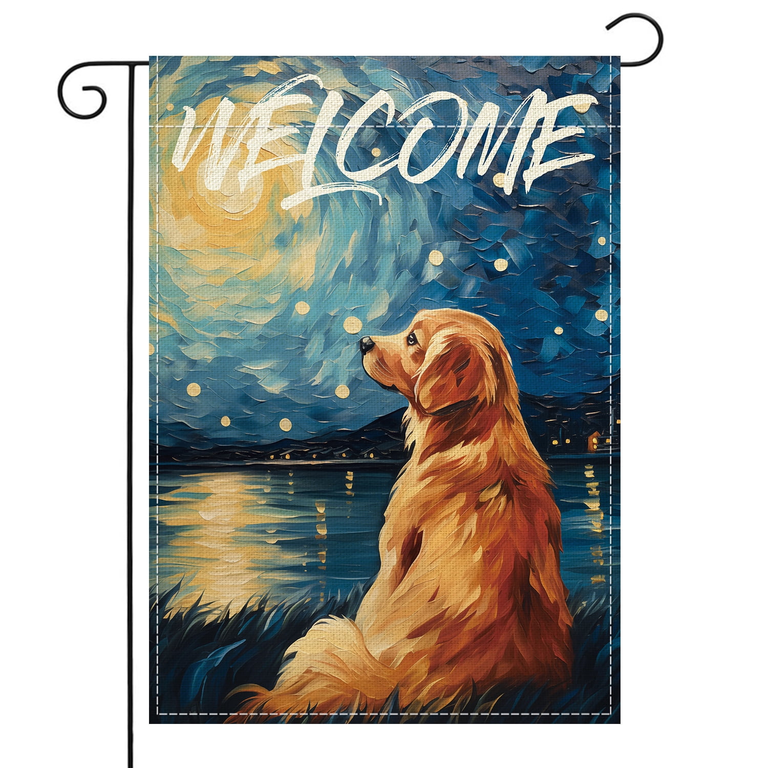 Van Gogh Starry Dog Welcome Garden Flag 12 x 18 inch Double Sided Oil ...