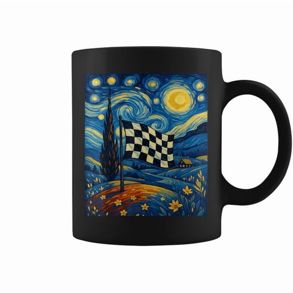 Van Gogh Starry Night Checkered Flag Racing Car Race Crew Coffee Mugs ...
