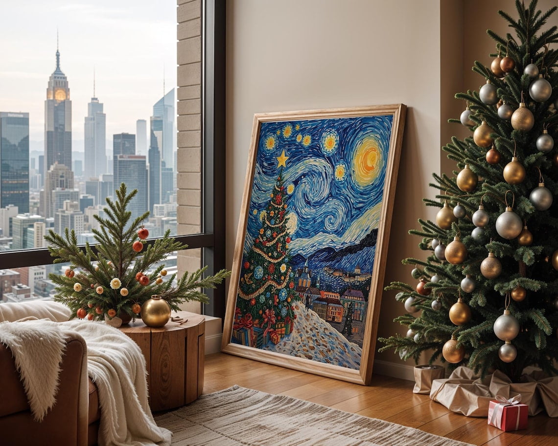 Van Gogh Starry Night Christmas Tree Art Print #173, Unframed Poster ...