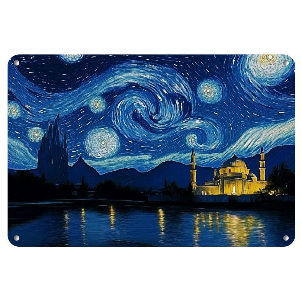 Van Gogh Starry Night Inspired Metal Tin Sign - 8x12" Rustic Iron Wall ...