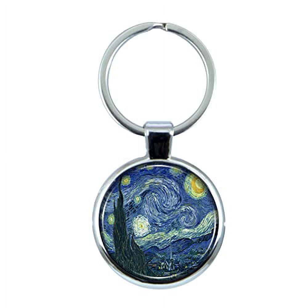 Van Gogh Starry Night Keychain with Epoxy Dome and Metal Keyring ...