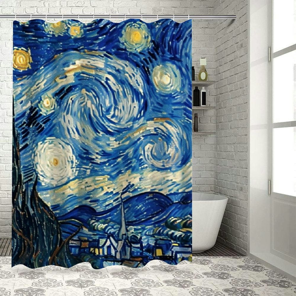 Van Gogh Starry Night Shower Curtain Vintage Blue Starry Sky Moon Art ...