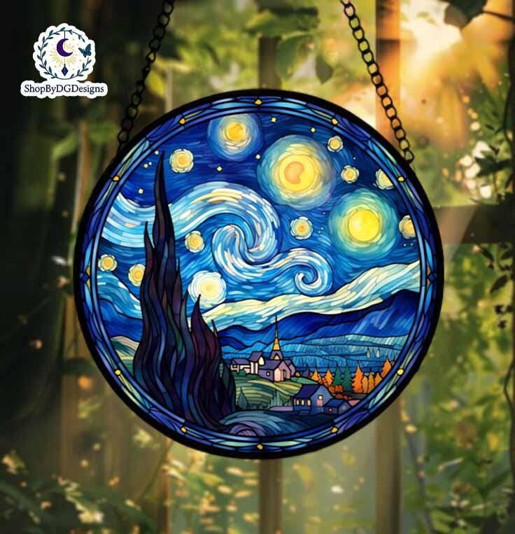 Van Gogh Starry Night Suncatcher, Acrylic Swirl Sky Art, Gift for Art ...
