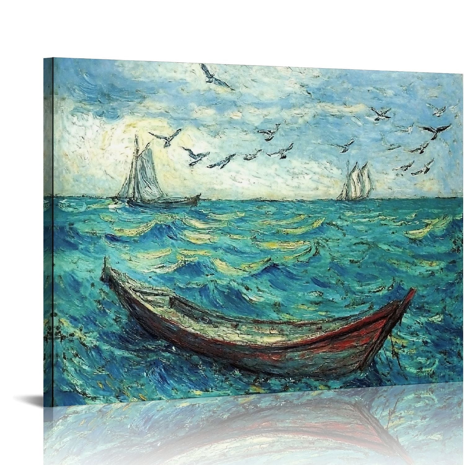 Van Gogh Style Canvas Art Print - Impressionist Sailboats, Vibrant ...