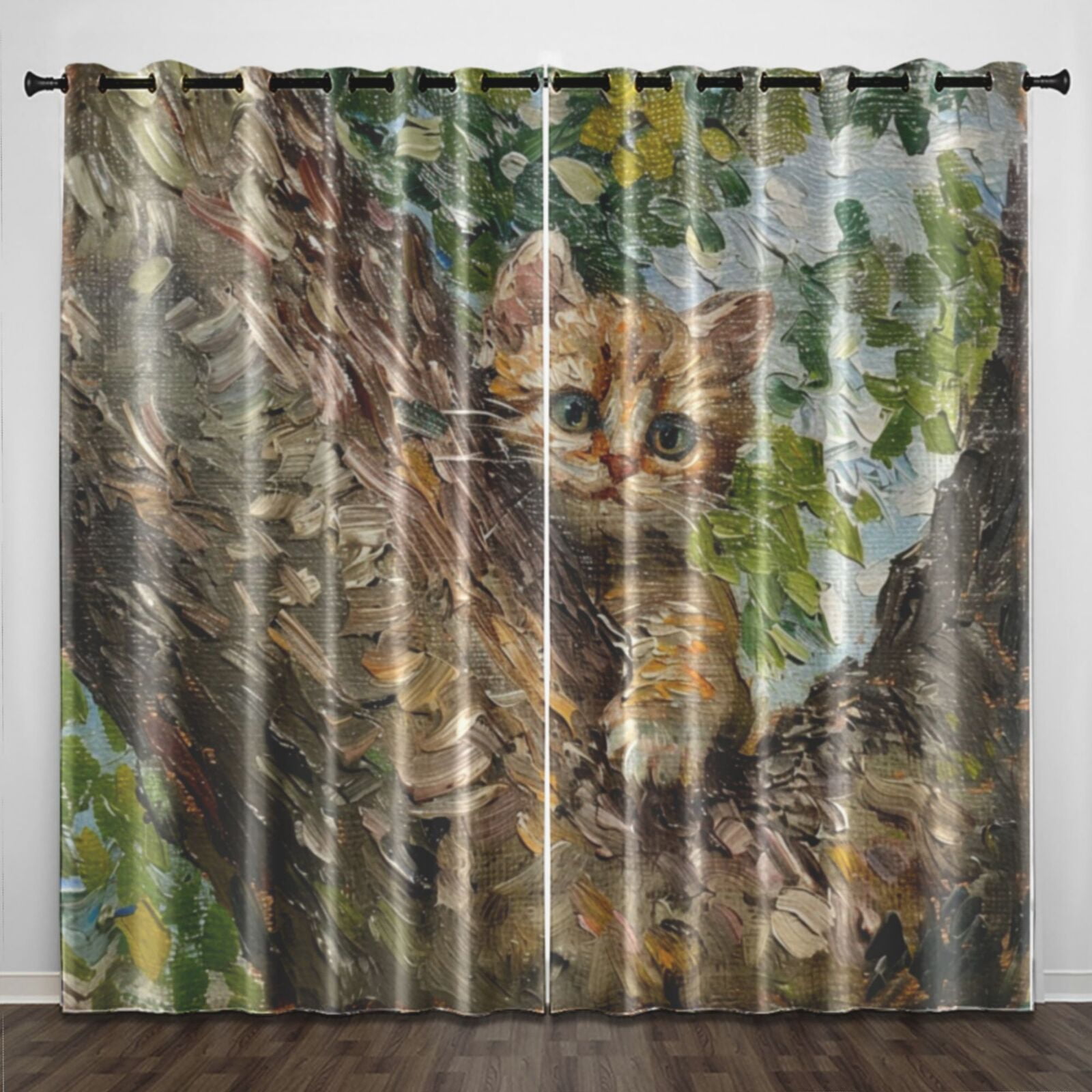 Van Gogh Style Cat In The Tree (122) Curtains 2 Panels Set Blackout For ...