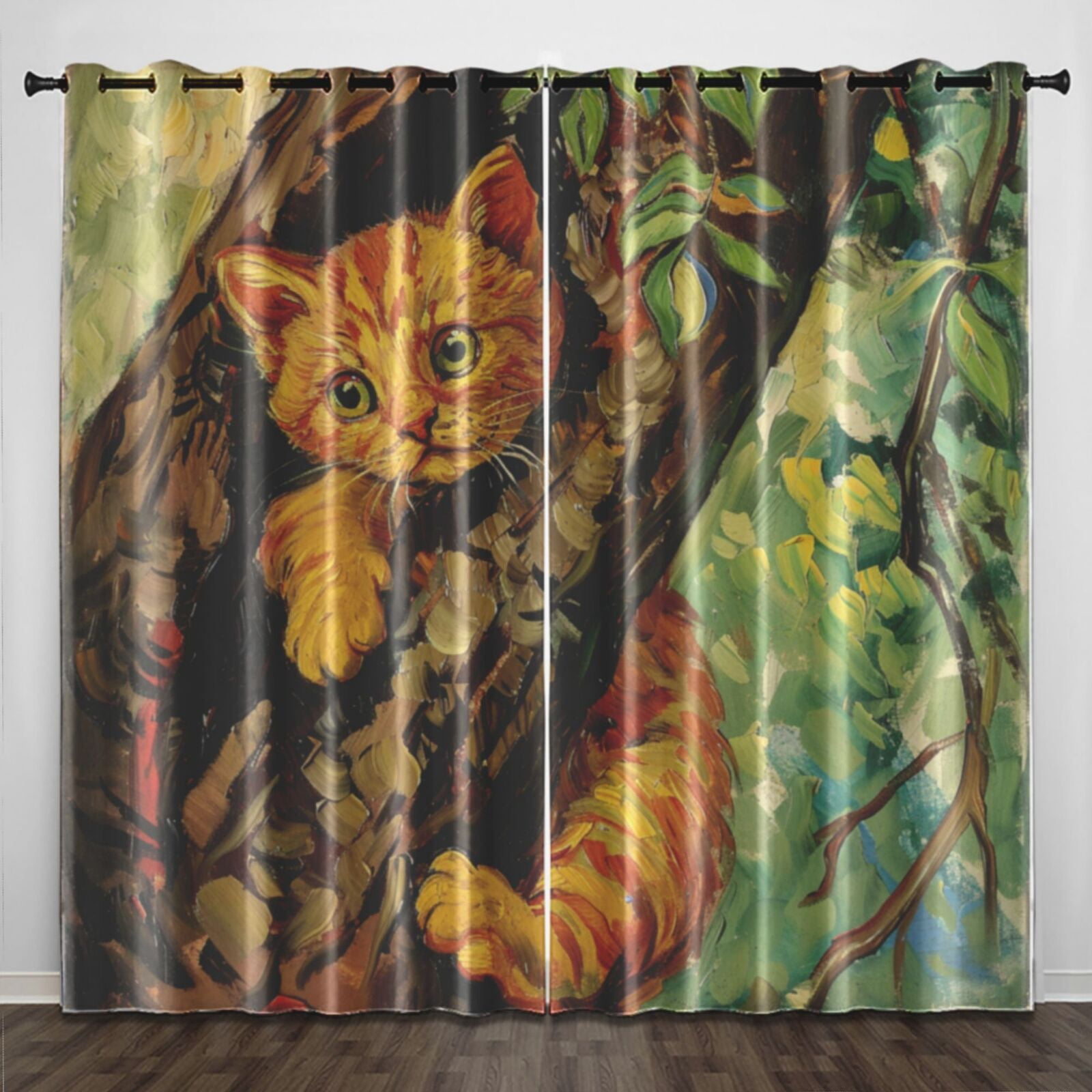 Van Gogh Style Cat In The Tree (14) Curtains 2 Panels Set Blackout For ...