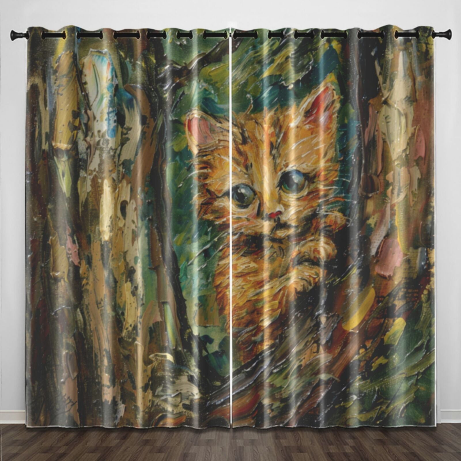 Van Gogh Style Cat In The Tree (68) Curtains 2 Panels Set Blackout For ...