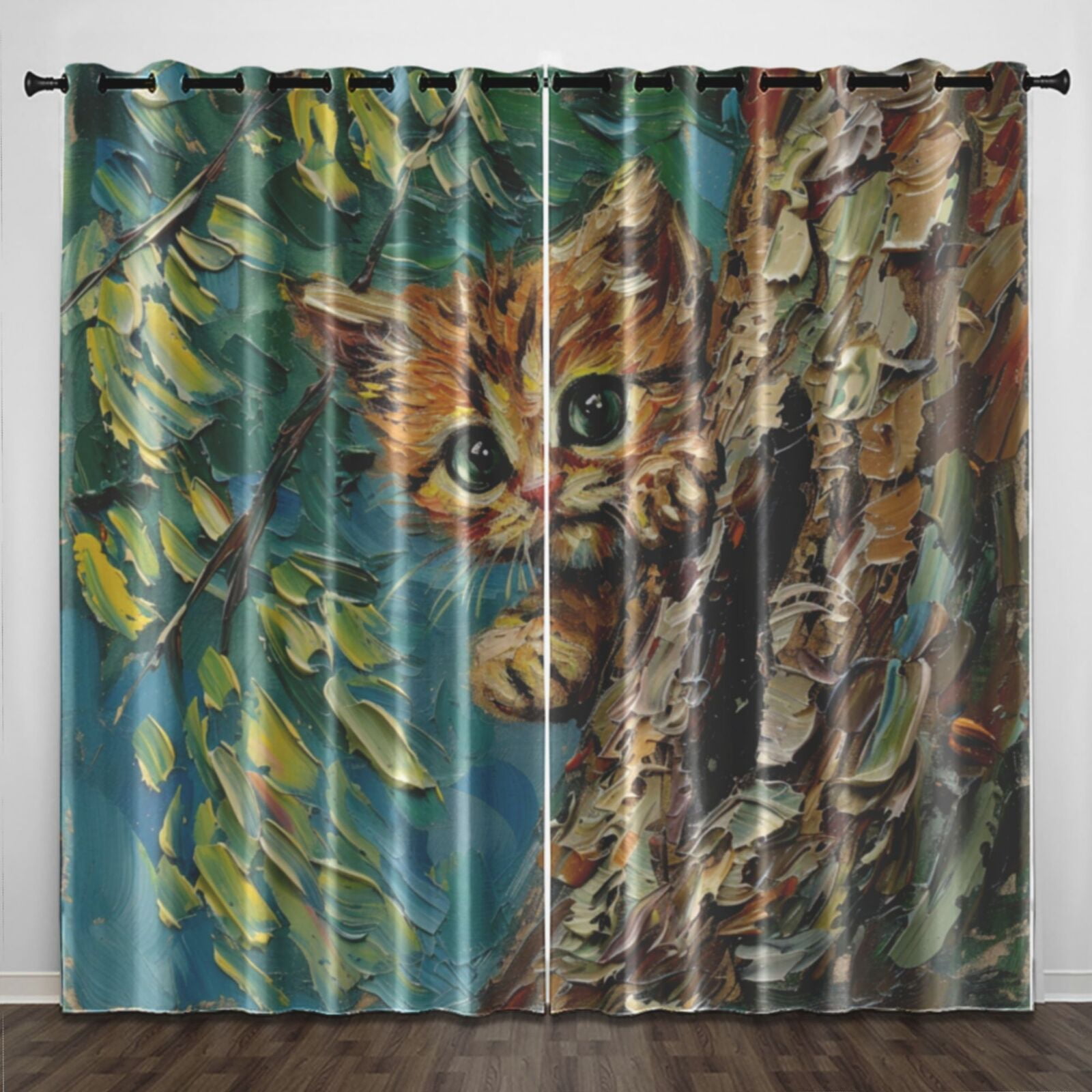 Van Gogh Style Cat In The Tree (76) Curtains 2 Panels Set Blackout For ...