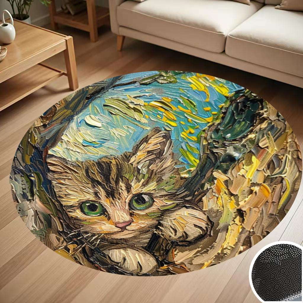 Van Gogh Style Cat In The Tree Round Carpet Living Room Bedroom Home ...