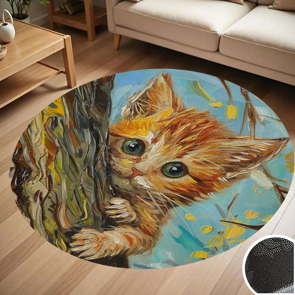 Van Gogh Style Cat In The Tree Round Carpet Living Room Bedroom Home ...