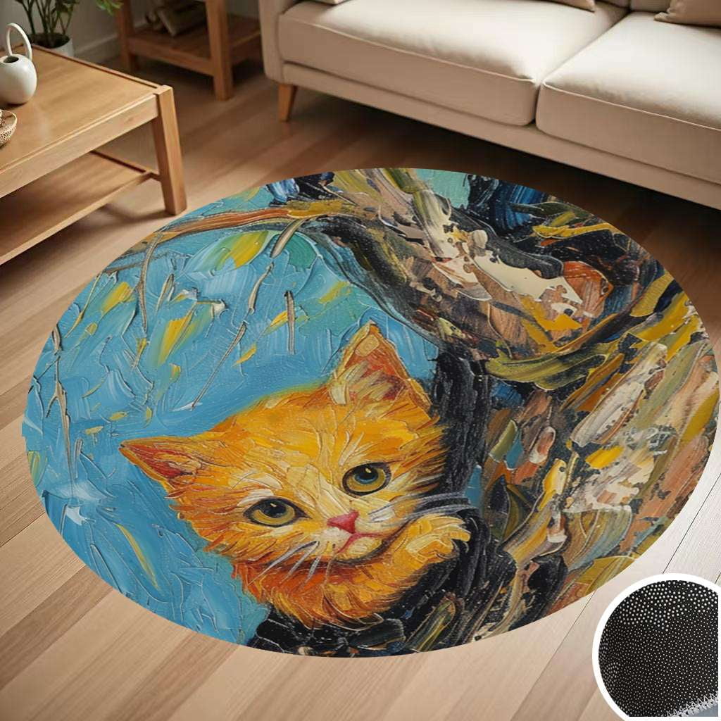 Van Gogh Style Cat In The Tree Round Carpet Living Room Bedroom Home ...