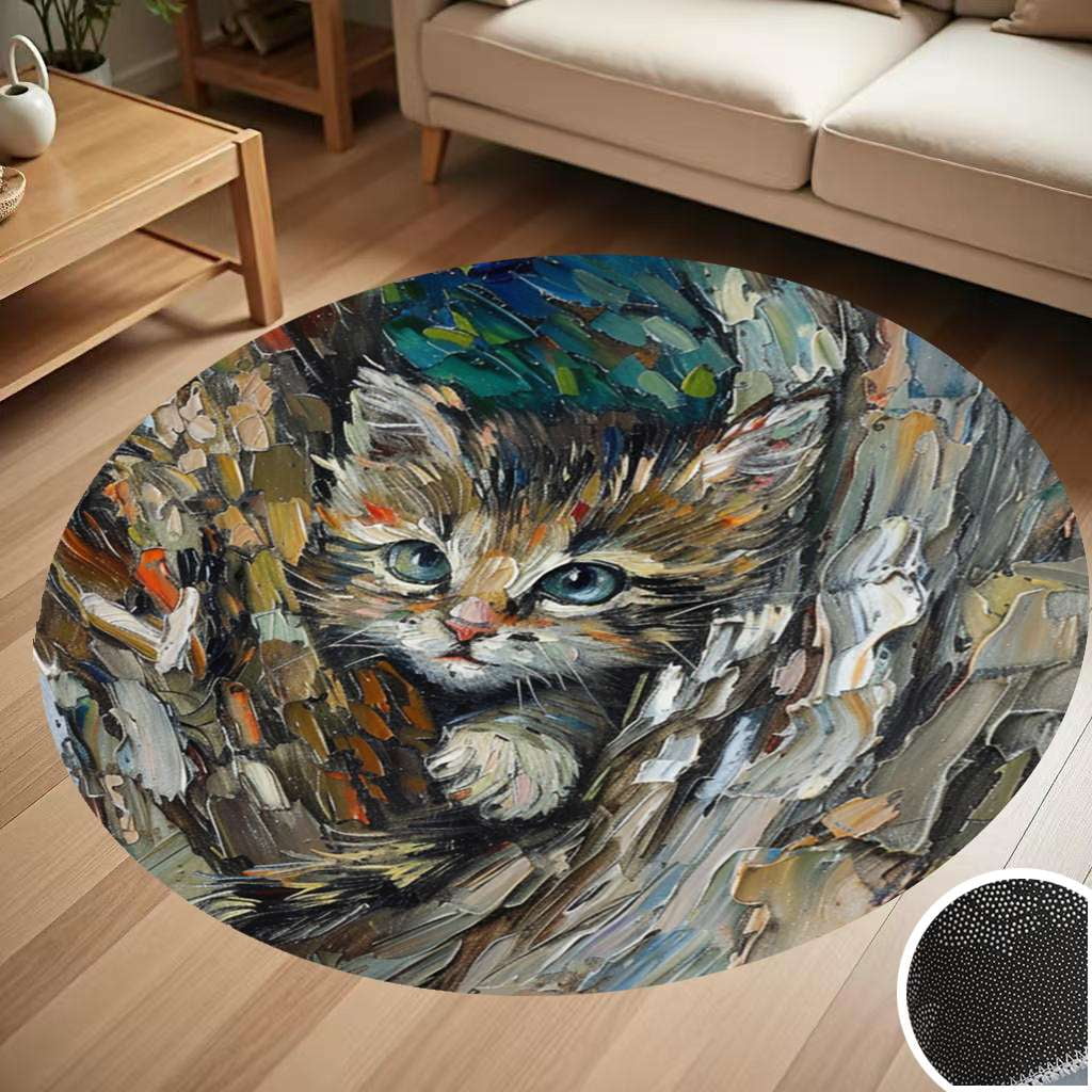 Van Gogh Style Cat In The Tree Round Carpet Living Room Bedroom Home ...