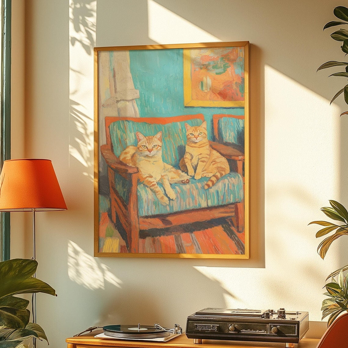 Van Gogh Style Cats Painting, Vintage Poster, Retro Decor, Apartment ...