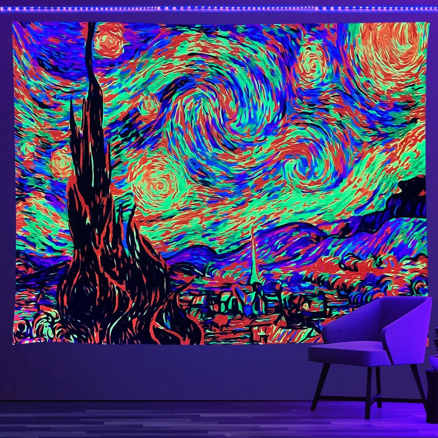 Van Gogh UV Tapestry Blacklight for Bedroom, Starry Night Backdrop ...
