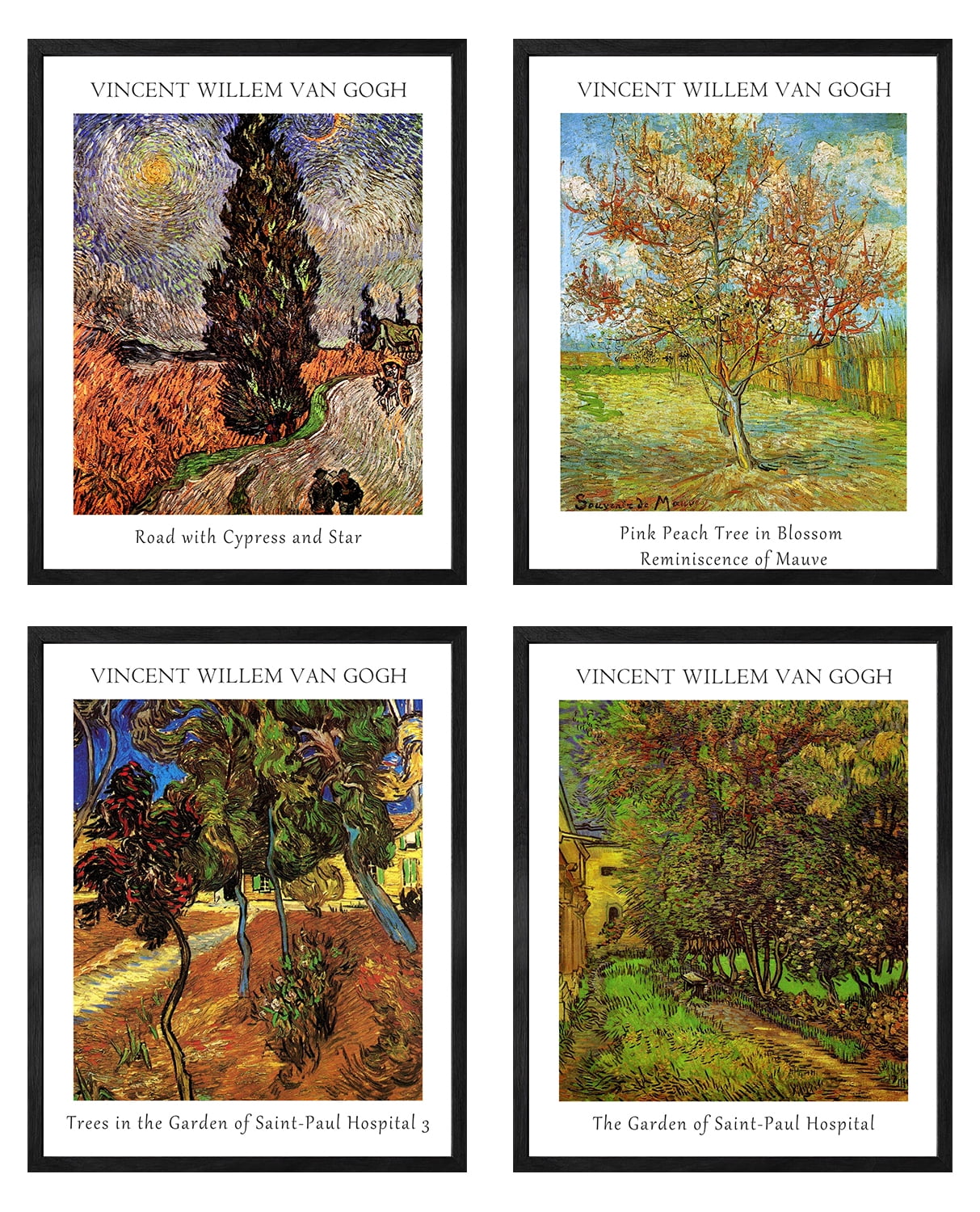 Van Gogh Wall Art 4 Panels,Vincent Van Gogh Print,Pink Tree In Blossom ...