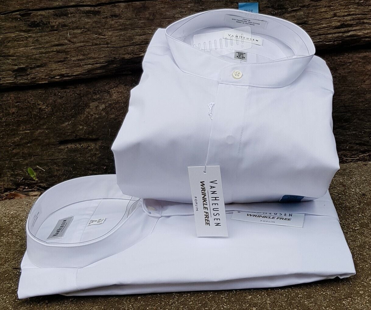 Van Heusen Men’s mandarin collar(banded collar) White dress Shirt- size ...