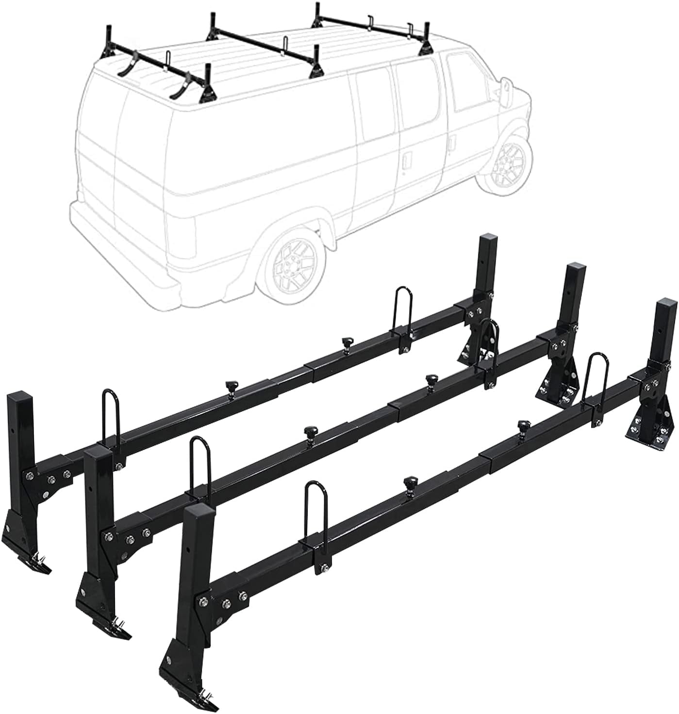 Van Ladder Racks, Van Roof Rack Steel 3 Bars for Ford Econoline E150 ...