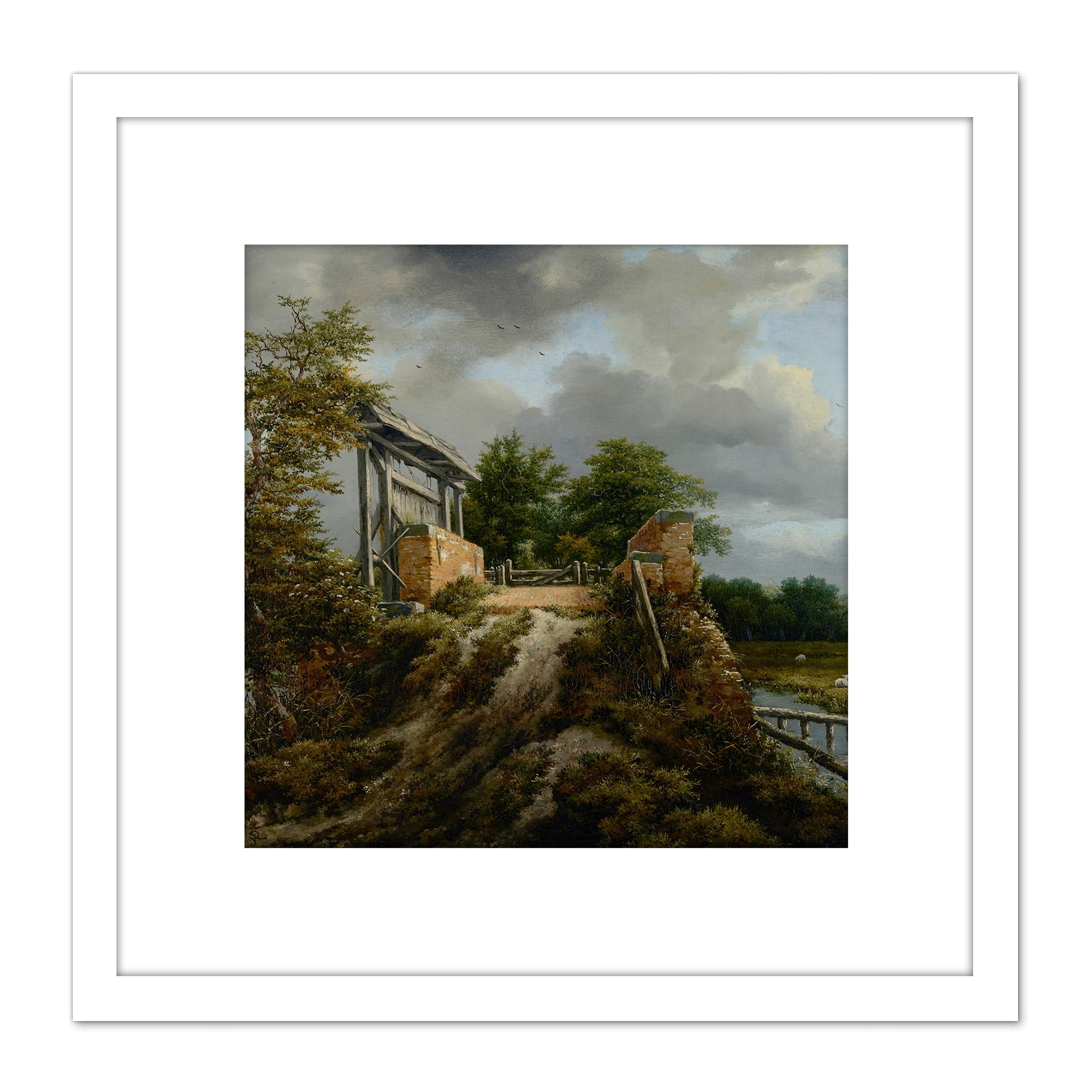 Van Ruisdael Bridge With Sluice Landscape Painting 8X8 Inch Square ...