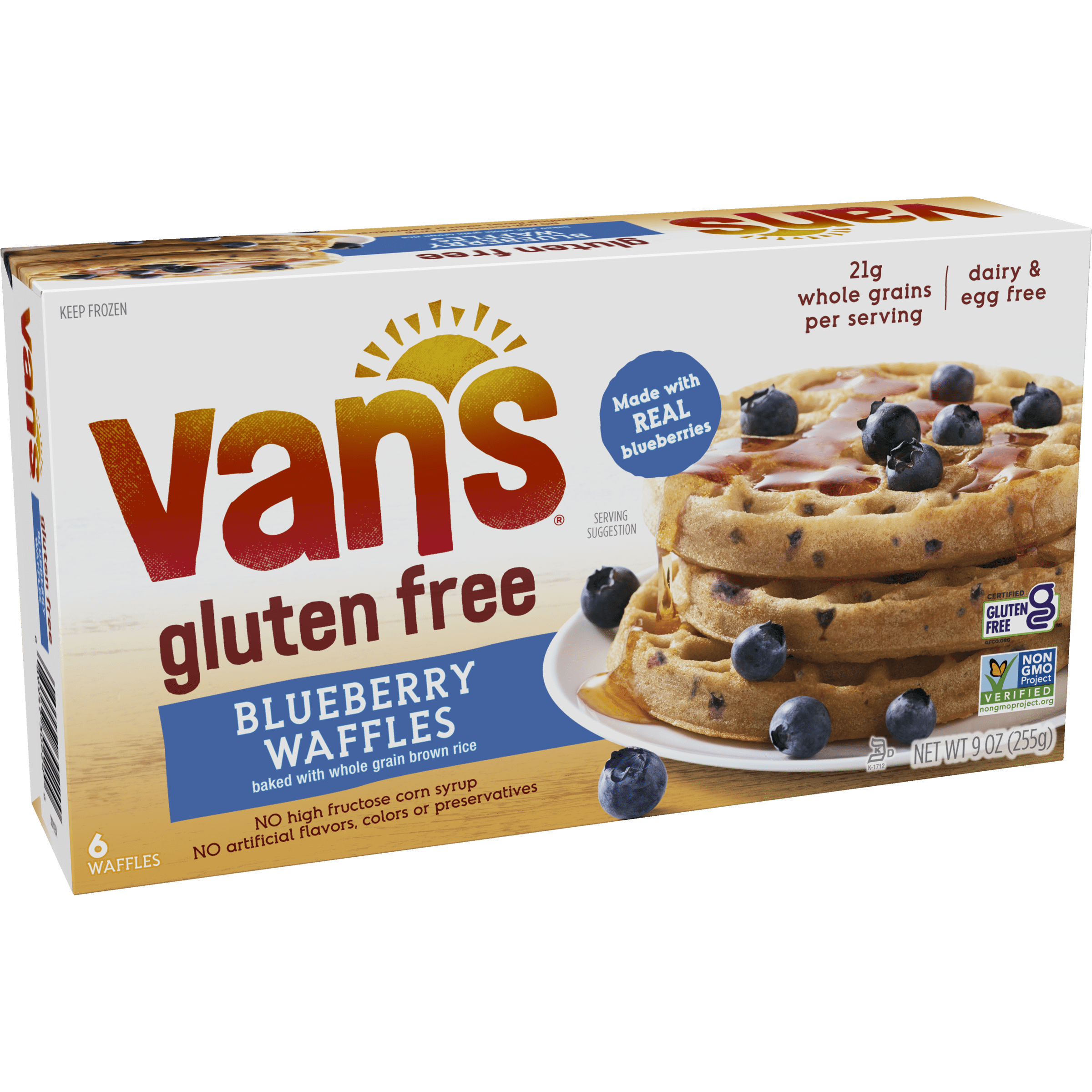 Van's Blueberry Waffles 6 Waffles 9oz All-Natural Whole Grain Vegan ...