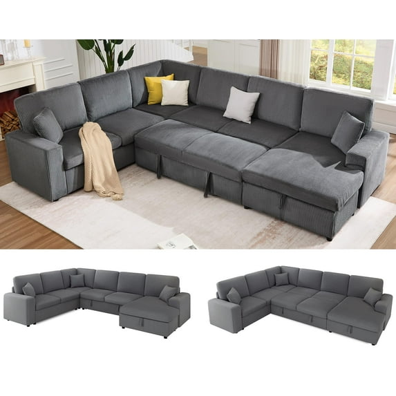 VanAcc 130" Sofa Bed, Sleeper Couch with Storage, Convertible 6-Seater ...