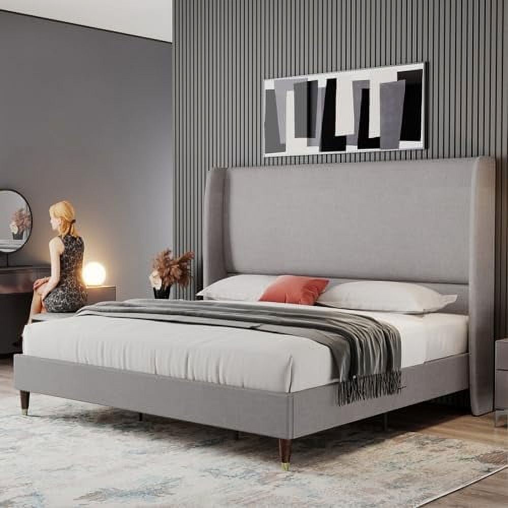VanAcc Full Platform Bed Frame 51.2" High Headboard Tall Upholstered ...