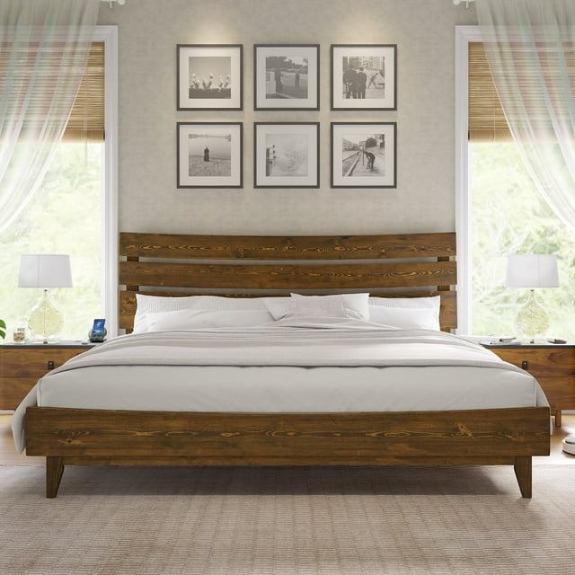 Merluxy King Size Solid Wood Bed Frame, Mid Century Platform Bed ...