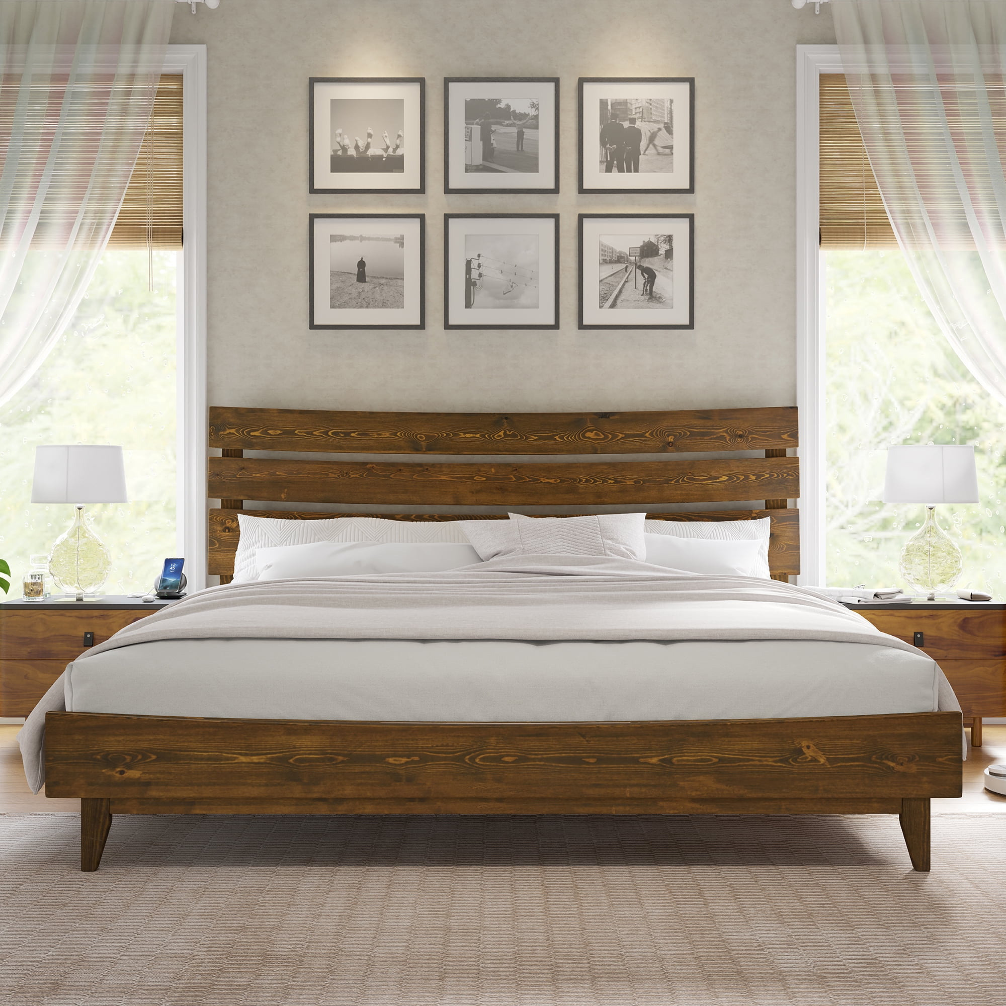 VanAcc King Size Solid Wood Bed Frame, Mid Century Platform Bed ...