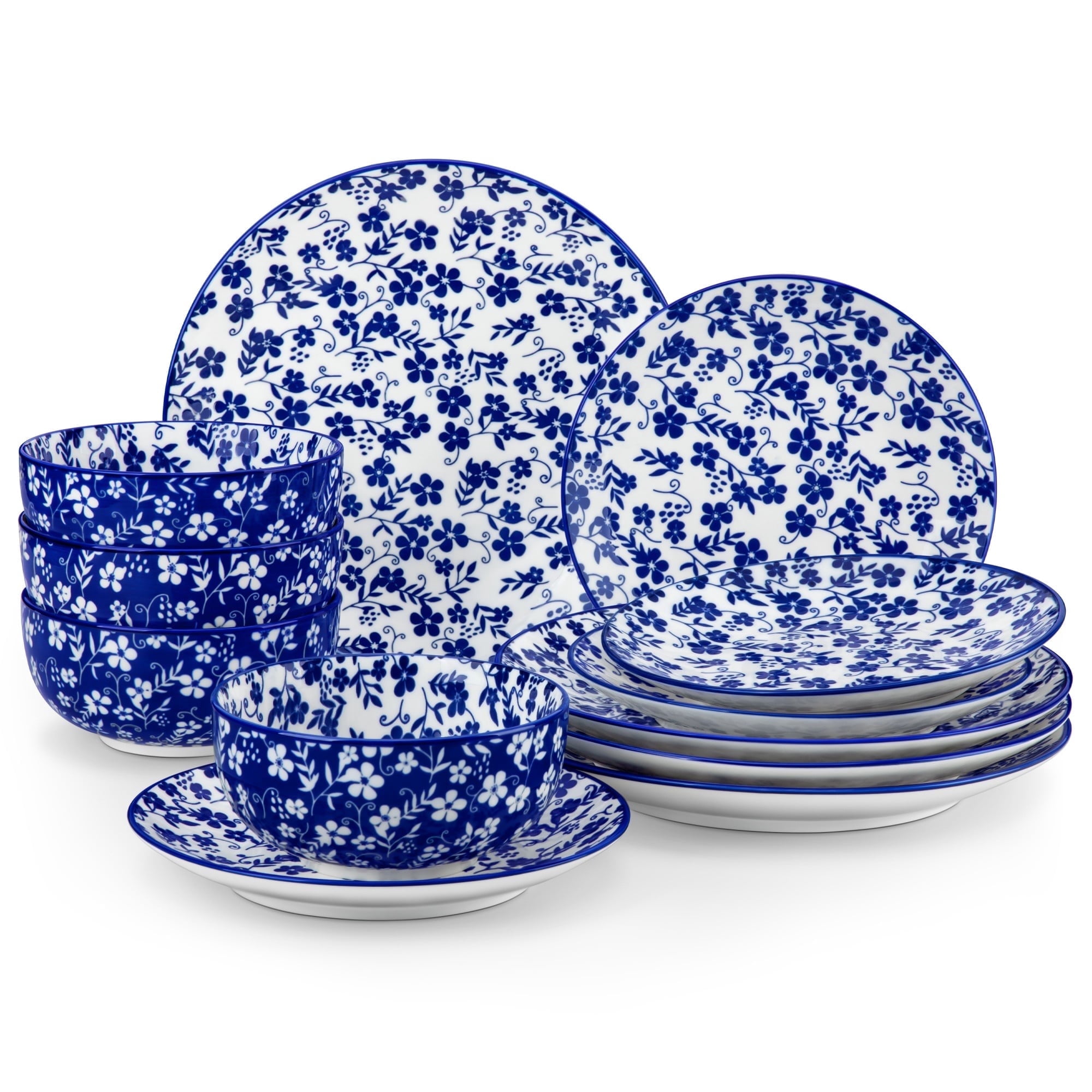 Malacasa 12 Pcs Dinnerware Sets, Ceramic Plates and Bowls Sets for 4 ...