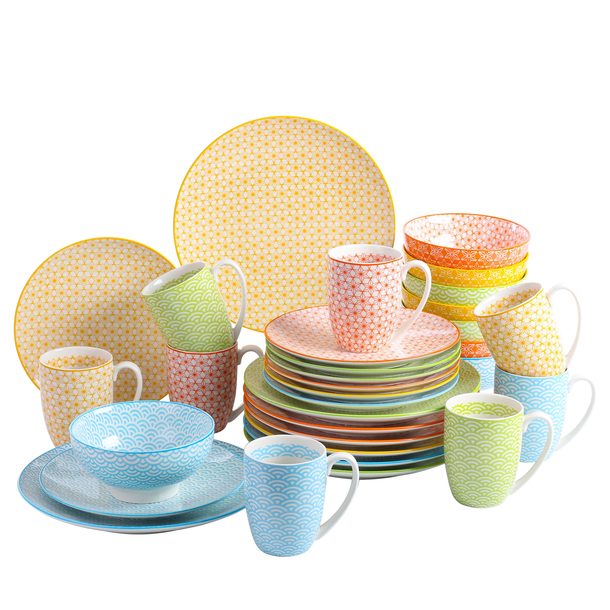 Vancasso 16/32 Pieces Porcelain Multi-Colour Japanese-style Dinnerware ...
