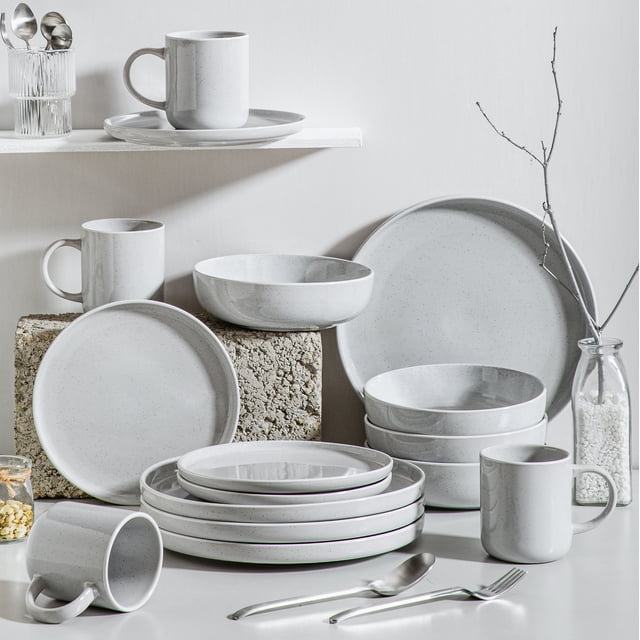 Vancasso, 16-Piece Stoneware Dinnerware Sets, Light Grey Dinner Set ...