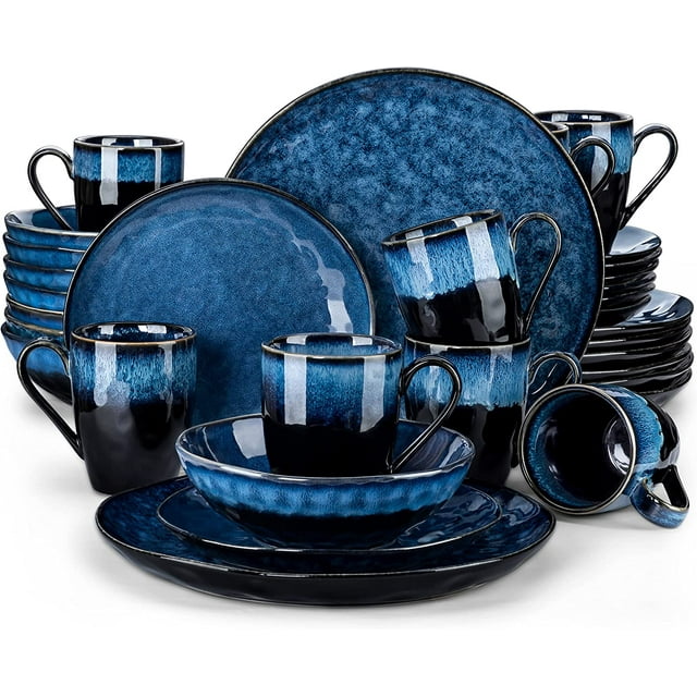 Vancasso,32-Piece Stoneware Dinnerware Set, Blue Dinner Set, Service ...